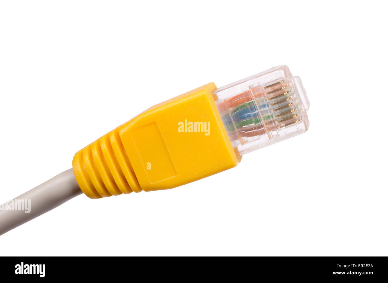 Yellow computer cable on white Stock Photo - Alamy