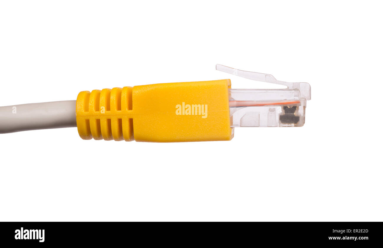 Yellow computer cable on white Stock Photo - Alamy