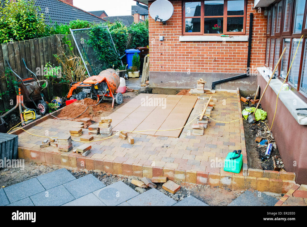 Garden patio under construction Stock Photo - Alamy