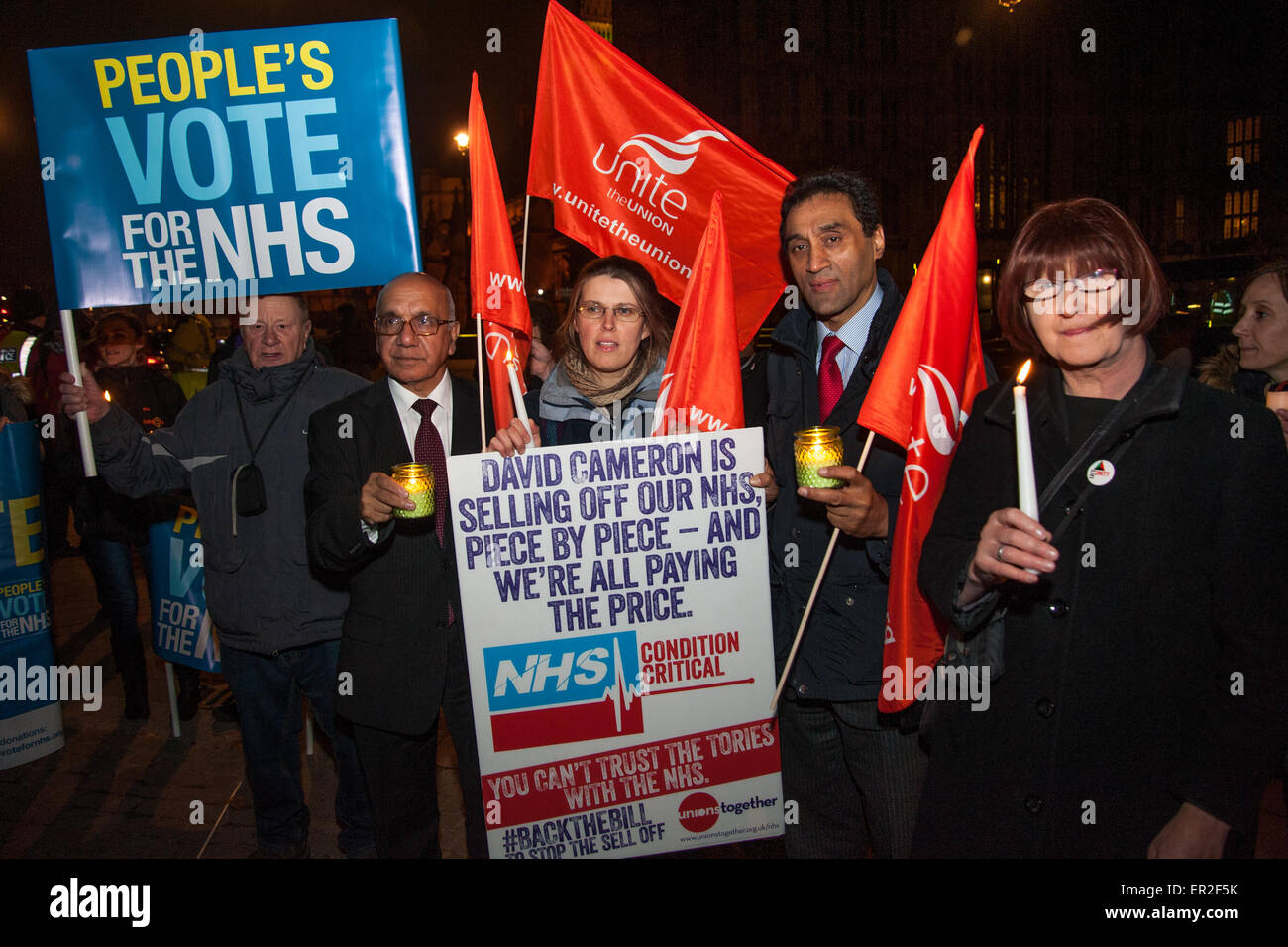 National Health Service staff and campaigners take part in a sleepout ...