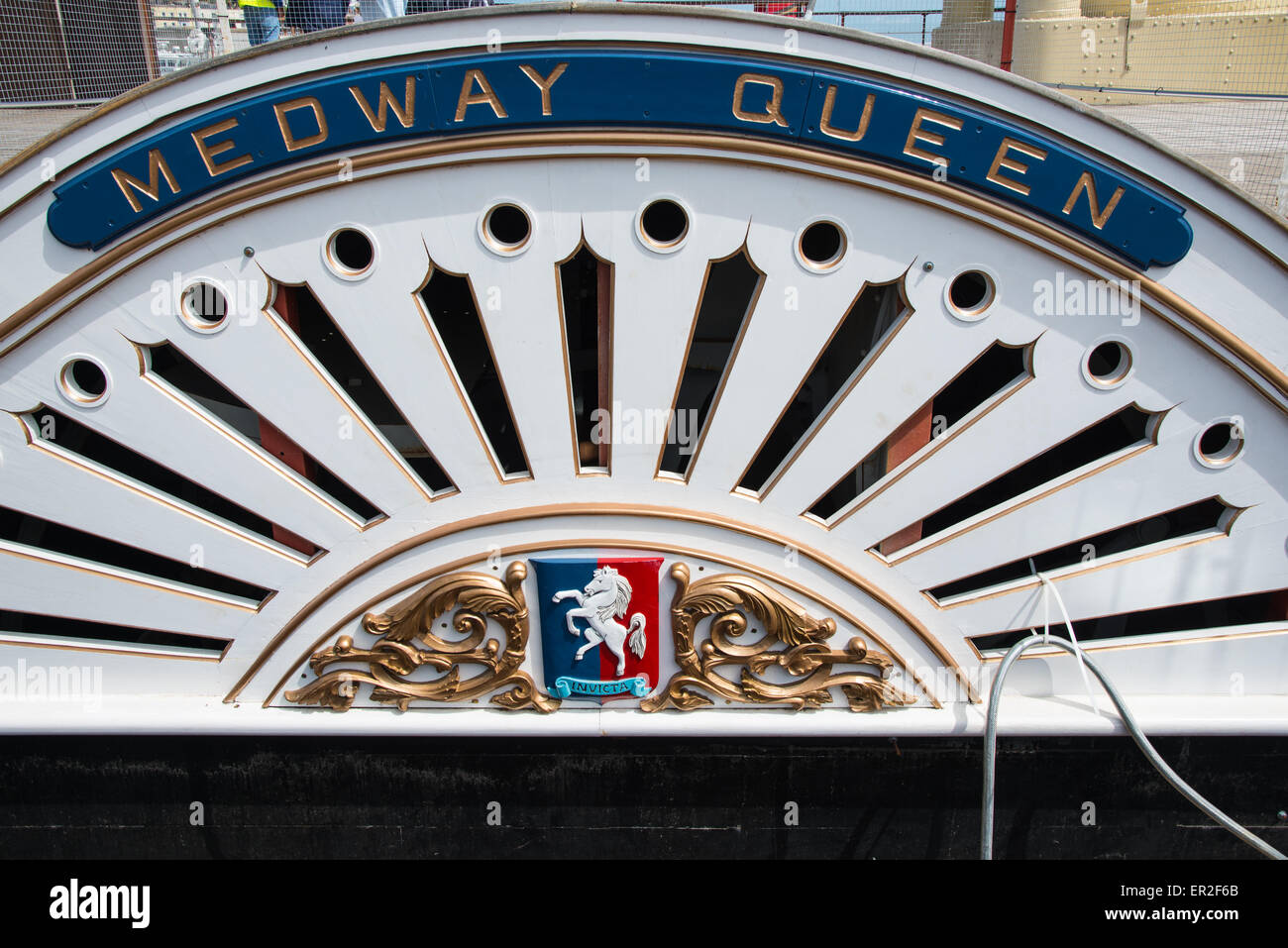 Detail of the paddle wheel housing of the Medway Queen. She is credited ...