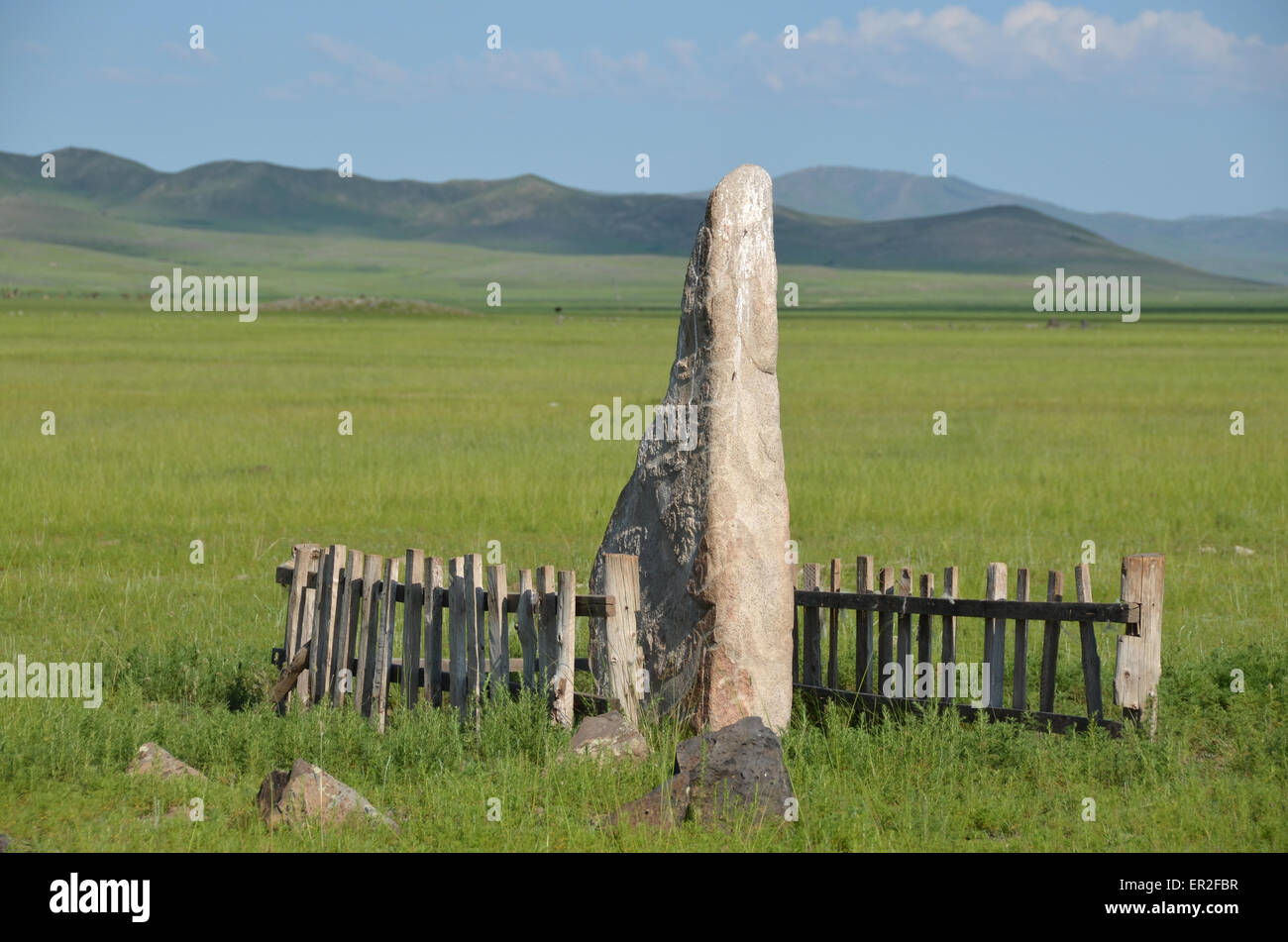 Deer stone in the village of Orkhon, Bulgan province, Mongolia. Deer ...