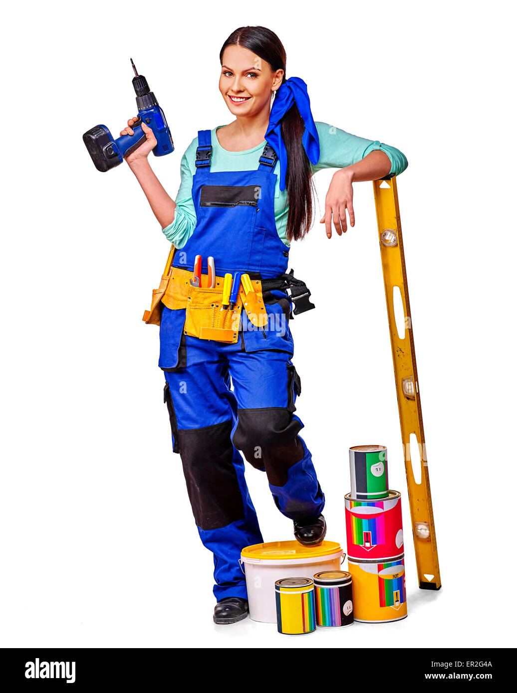 Woman builder with construction tools Stock Photo - Alamy
