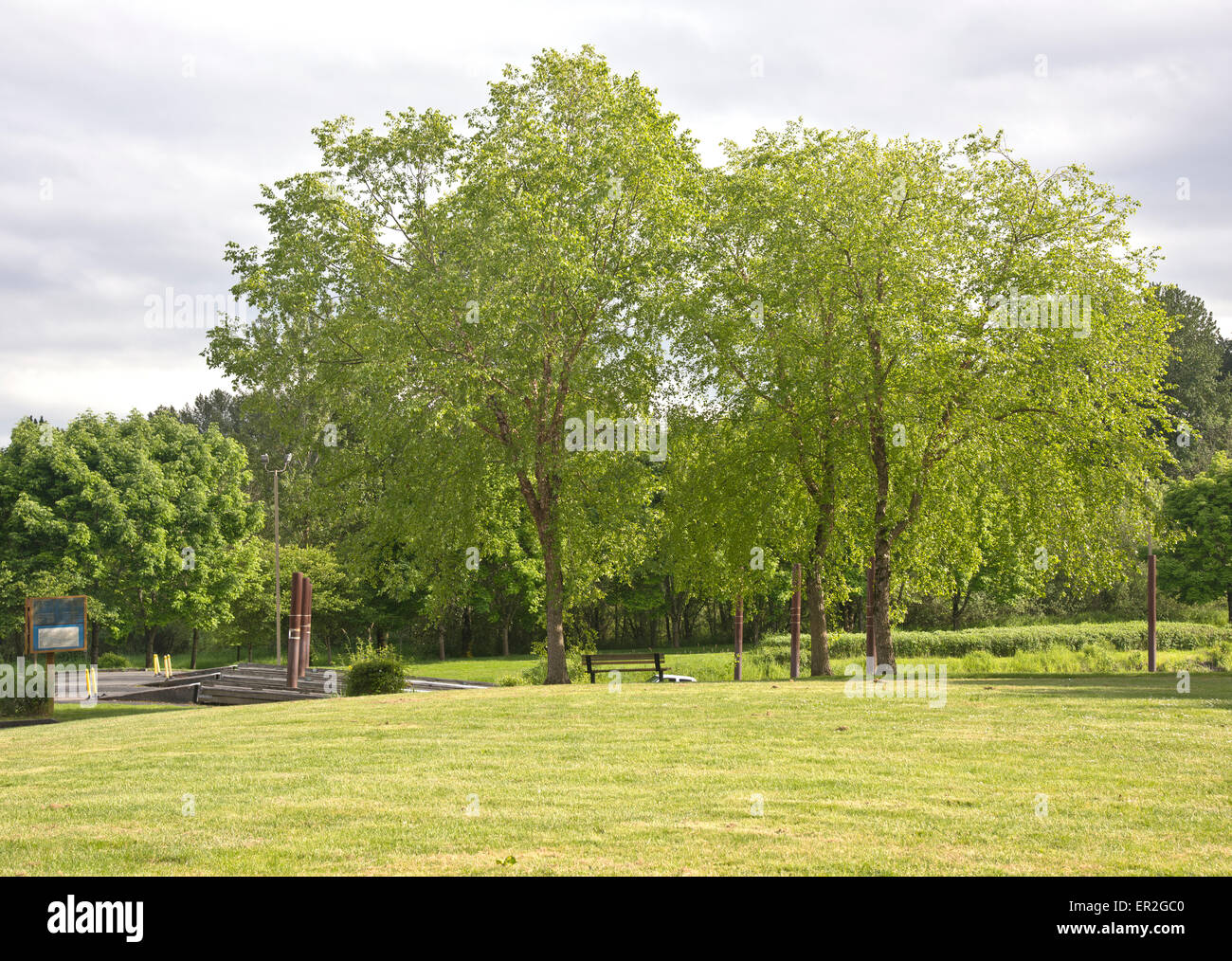 Boat ramps steel beams and Spring blooms in a park Stock Photo - Alamy