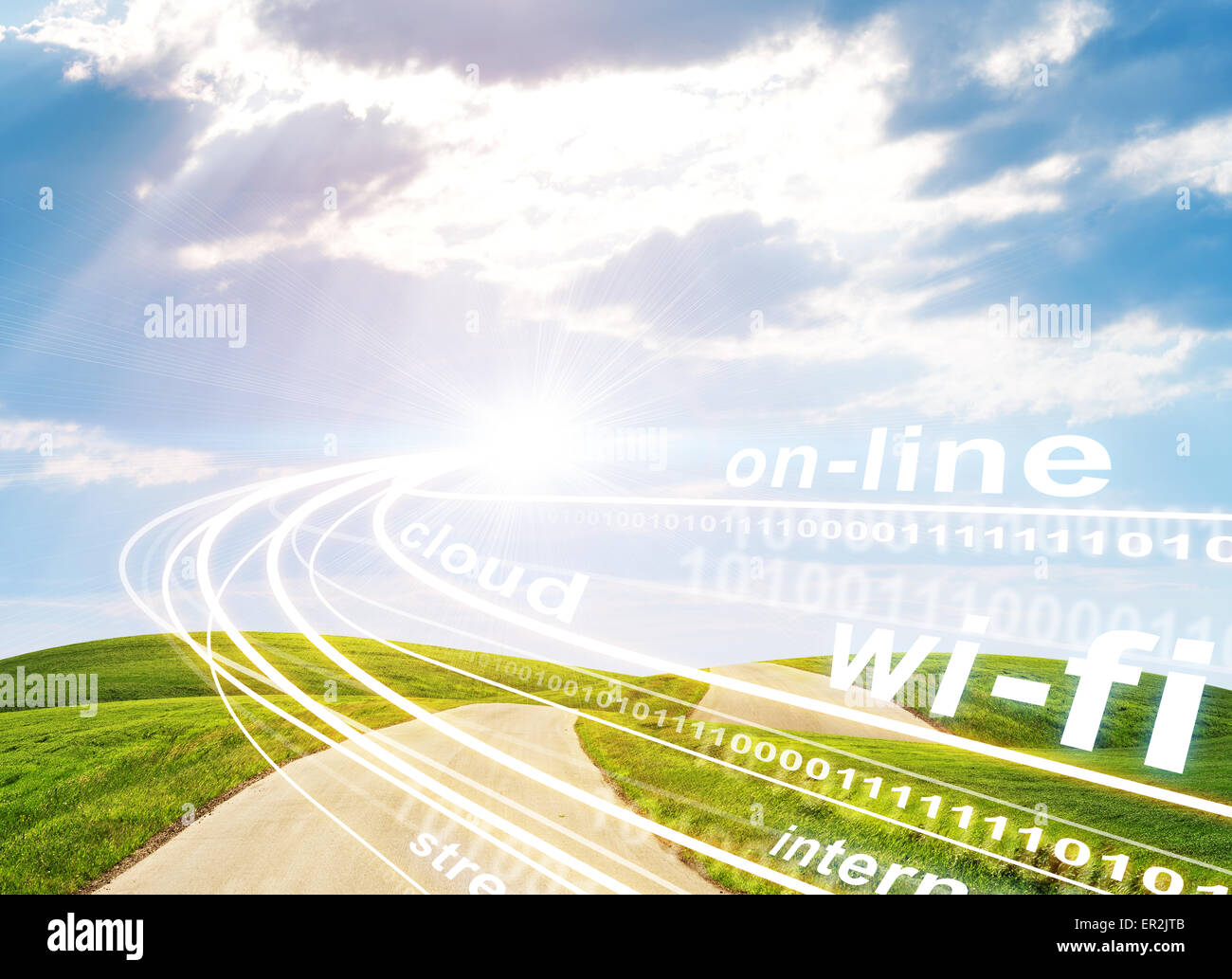 Landscape under blue sky with road Stock Photo - Alamy