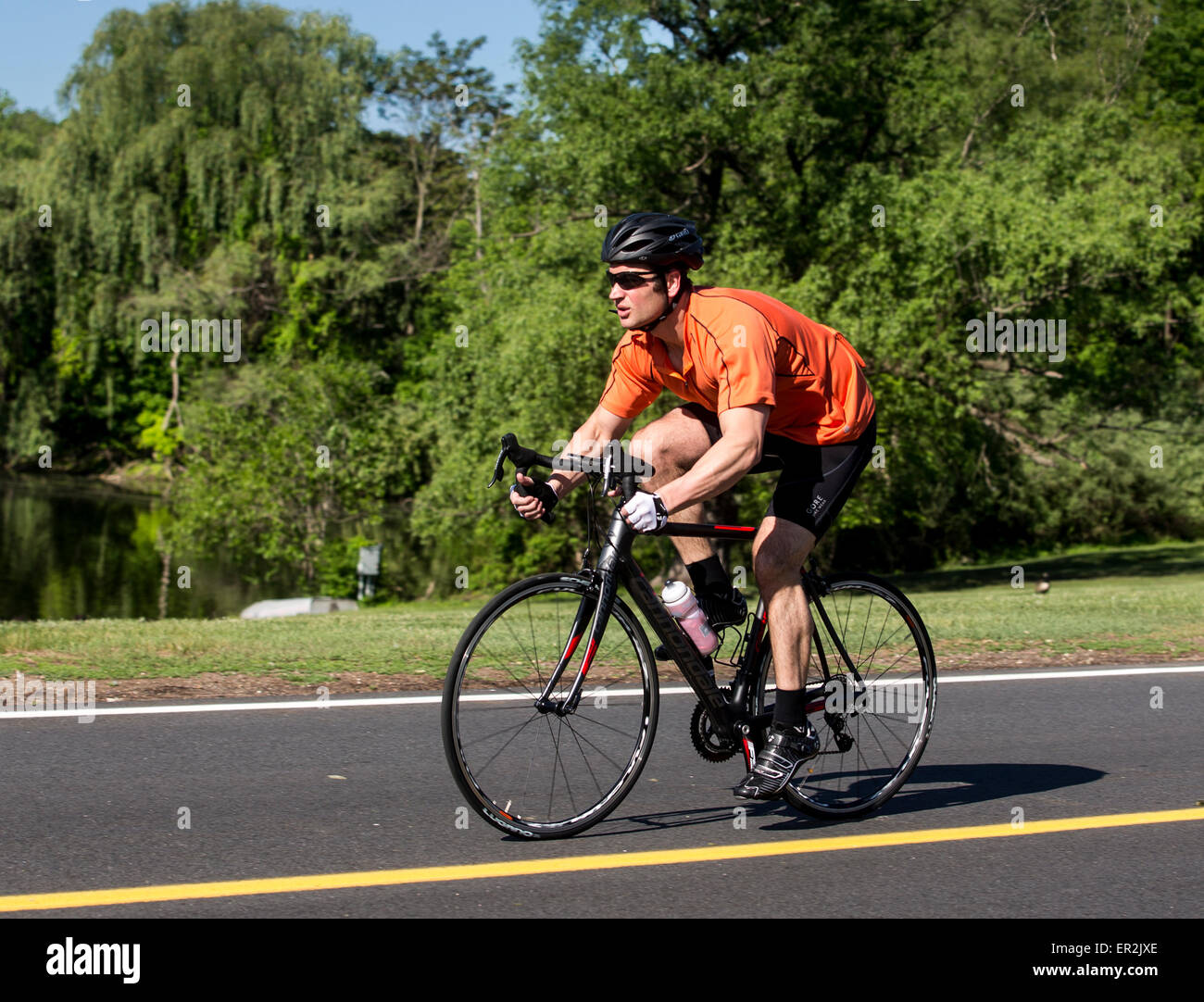 Man riding a road bike on a paved roadway Stock Photo - Alamy