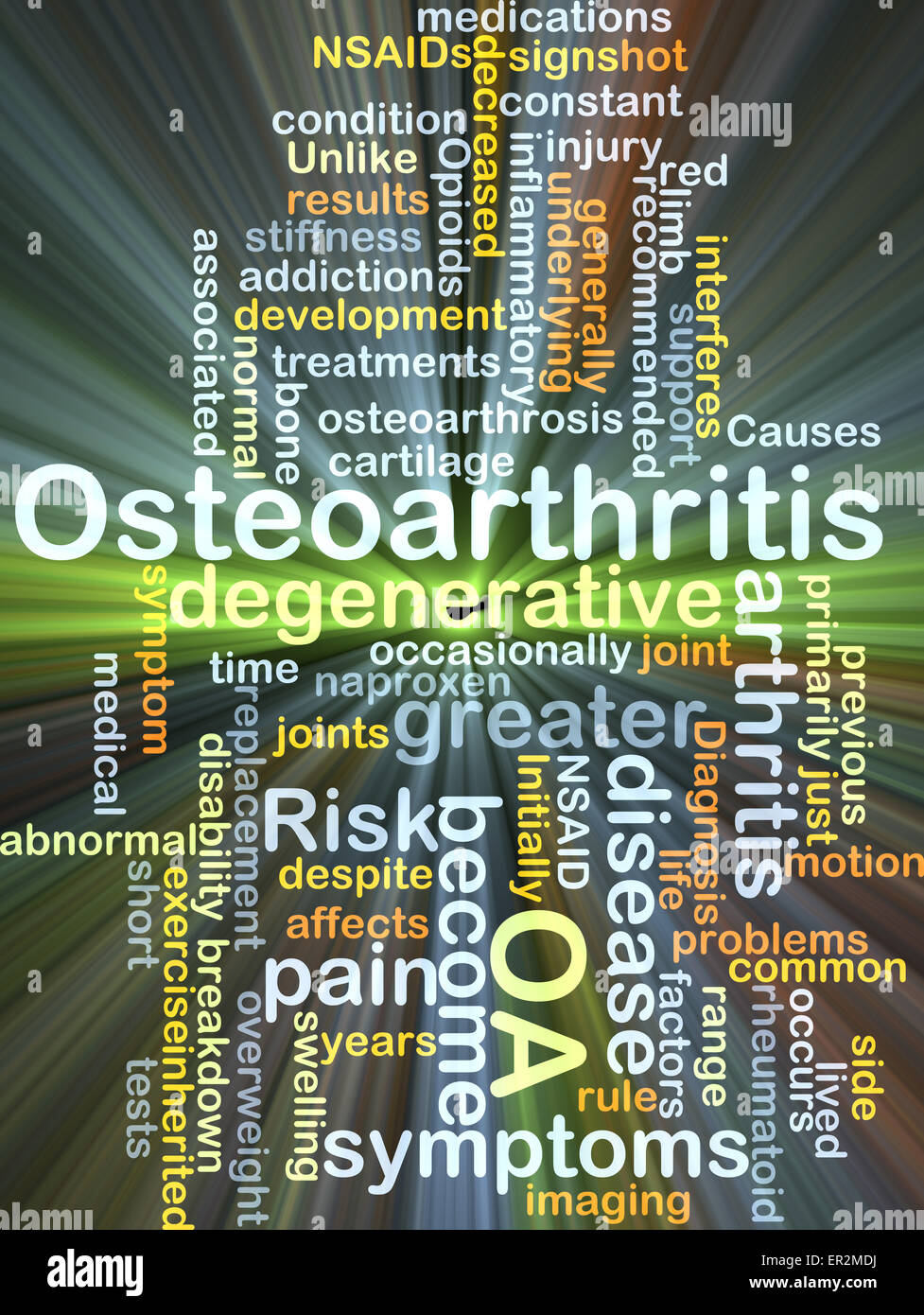 Background concept wordcloud illustration of osteoarthritis OA glowing ...