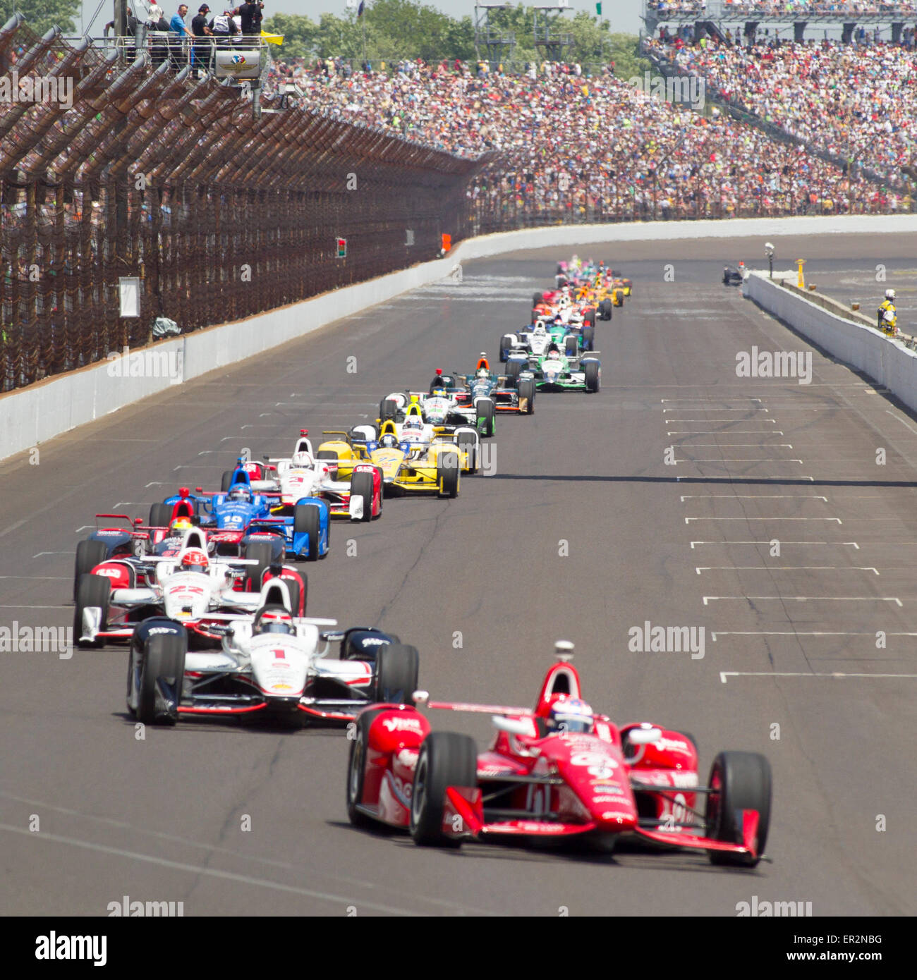 May 24, 2015: Indianapolis, IN - A view of the field racing down the ...