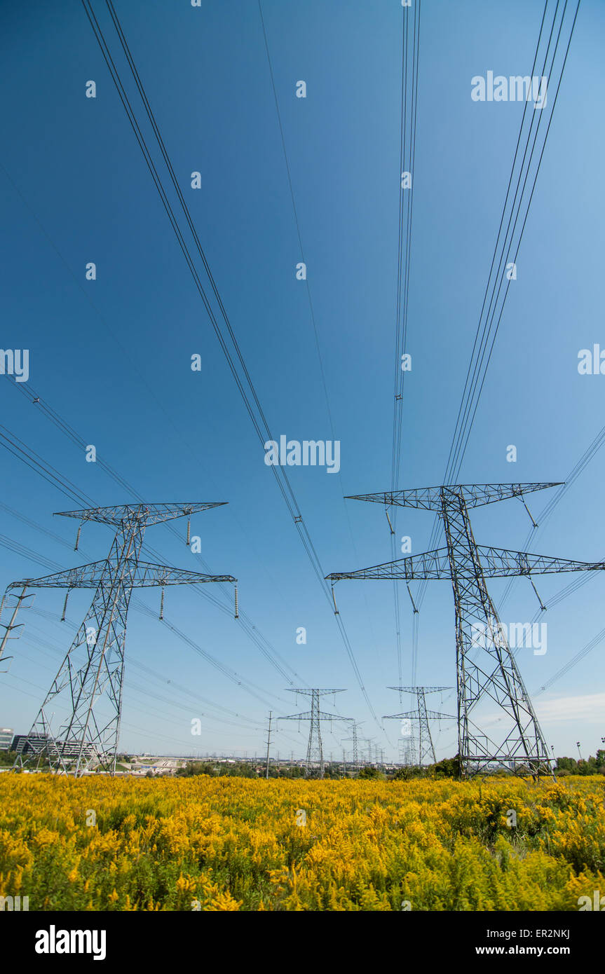 An Electrical pylon or tower carries high voltage lines Stock Photo - Alamy