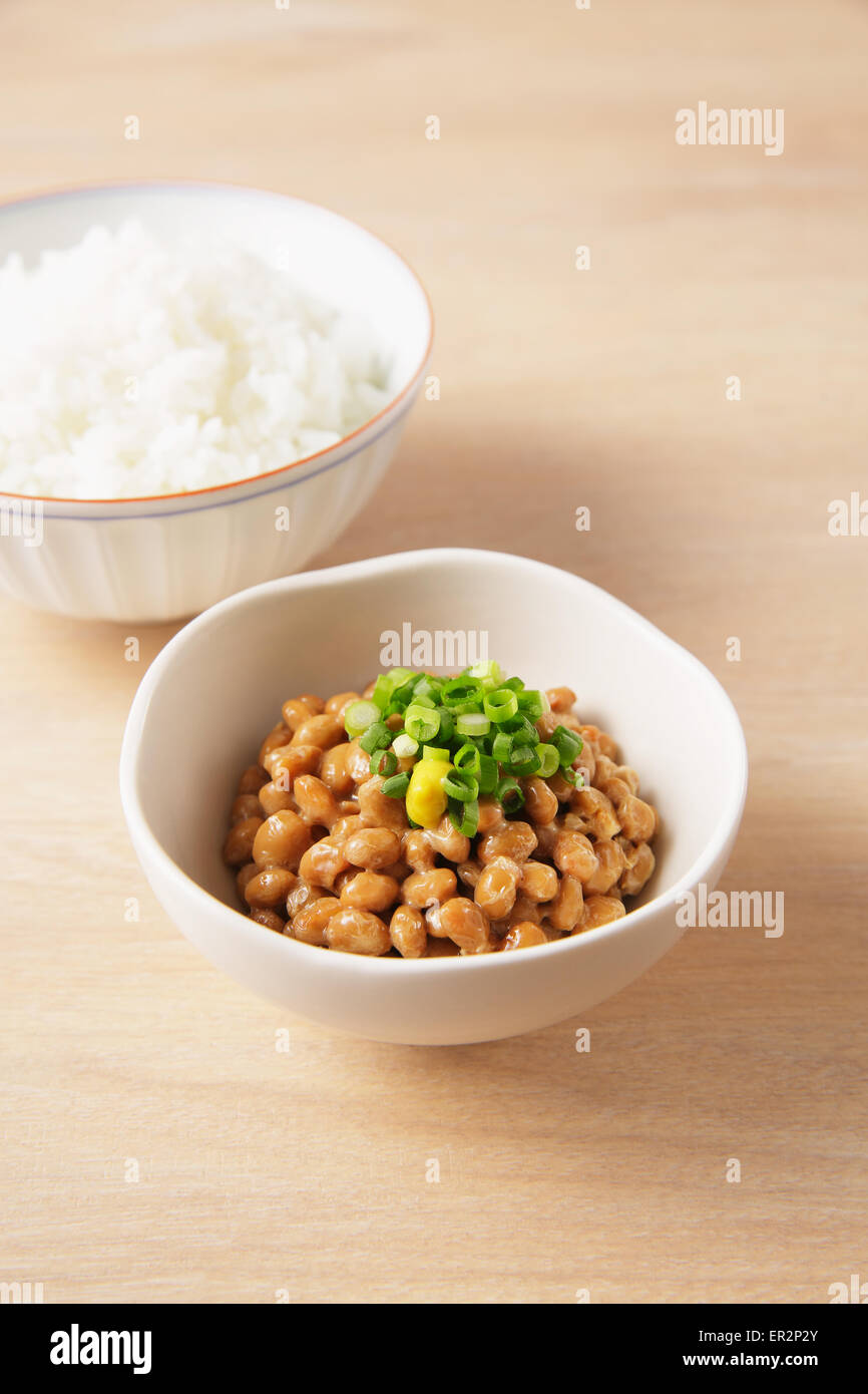 Natto beans and bowl of rice Stock Photo - Alamy