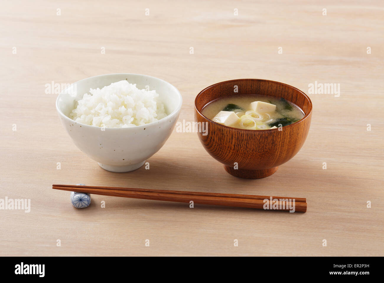 Miso soup and bowl of rice Stock Photo - Alamy