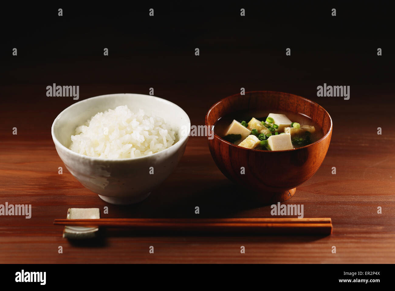 Miso soup and bowl of rice Stock Photo - Alamy