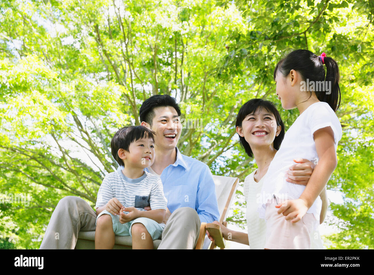 Happy Japanese family in a city park Stock Photo - Alamy