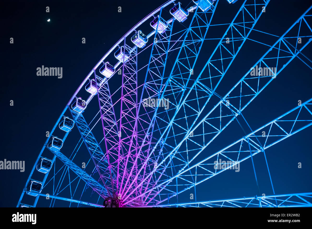 Colored lights illuminate Atlanta, Georgia's giant downtown SkyView ...