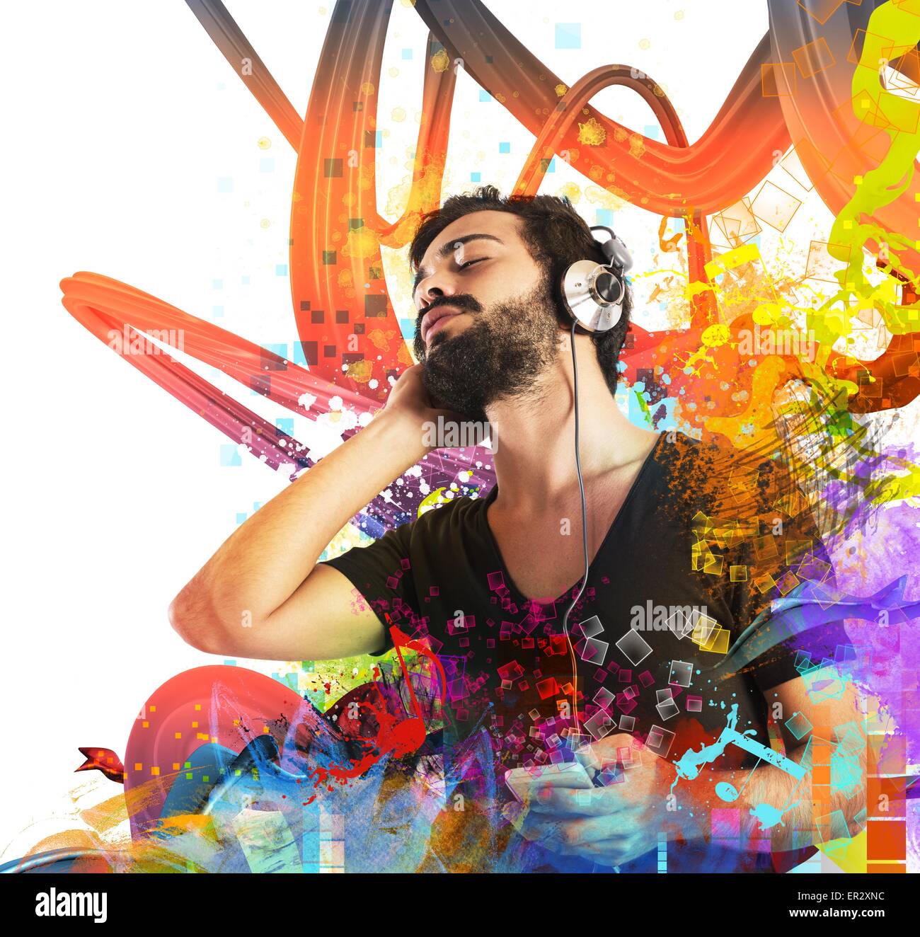 Boy listening to music Stock Photo - Alamy