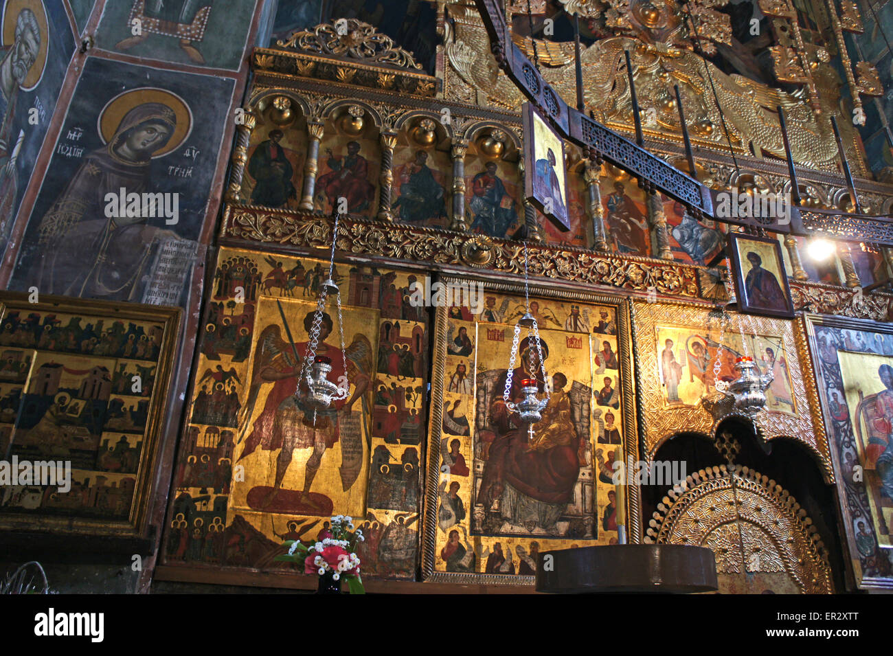 Frescos and altar inside Saint Nicolas Chapel, Moraca Monastery ...