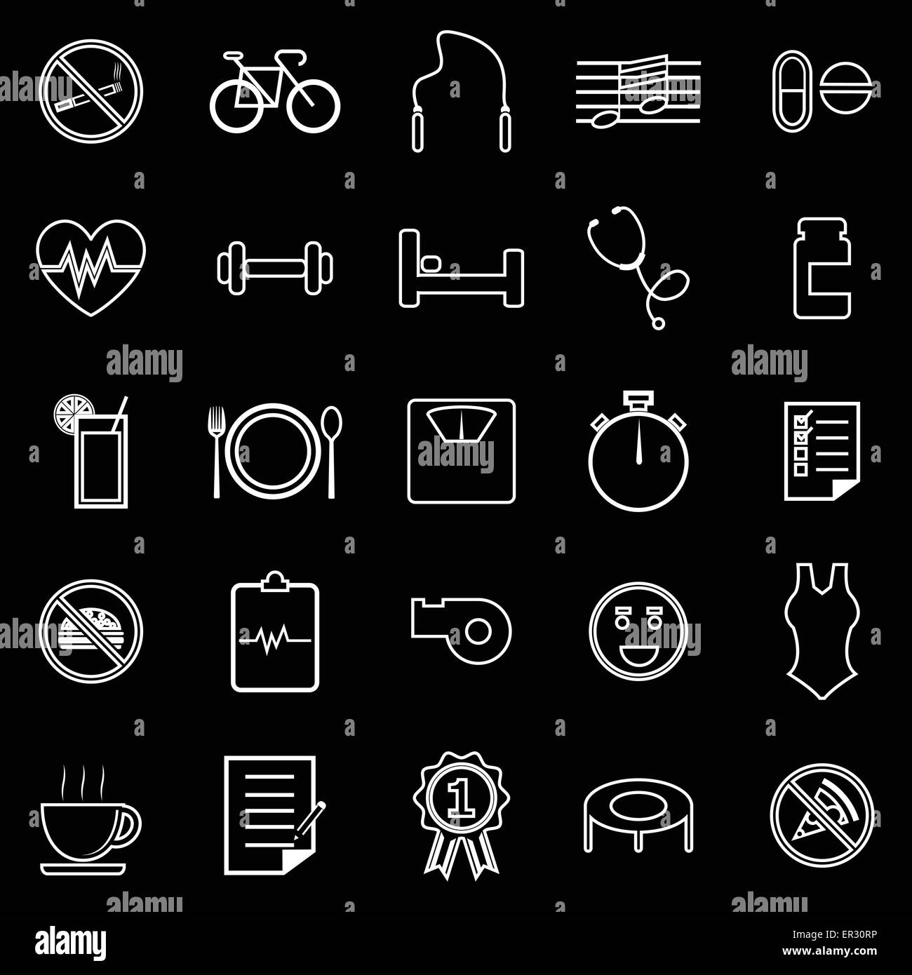 Wellness line icons on black background, stock vector Stock Vector ...