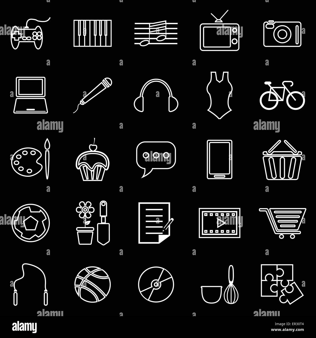 Hobby line icons on black background, stock vector Stock Vector Image ...