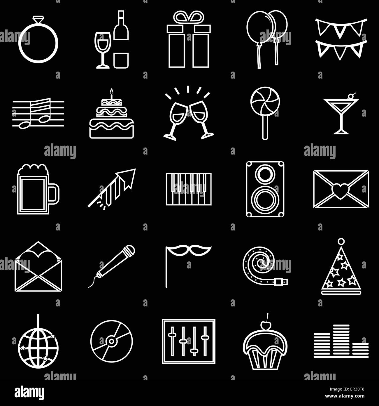 Celebration line icons on black background, stock vector Stock Vector ...