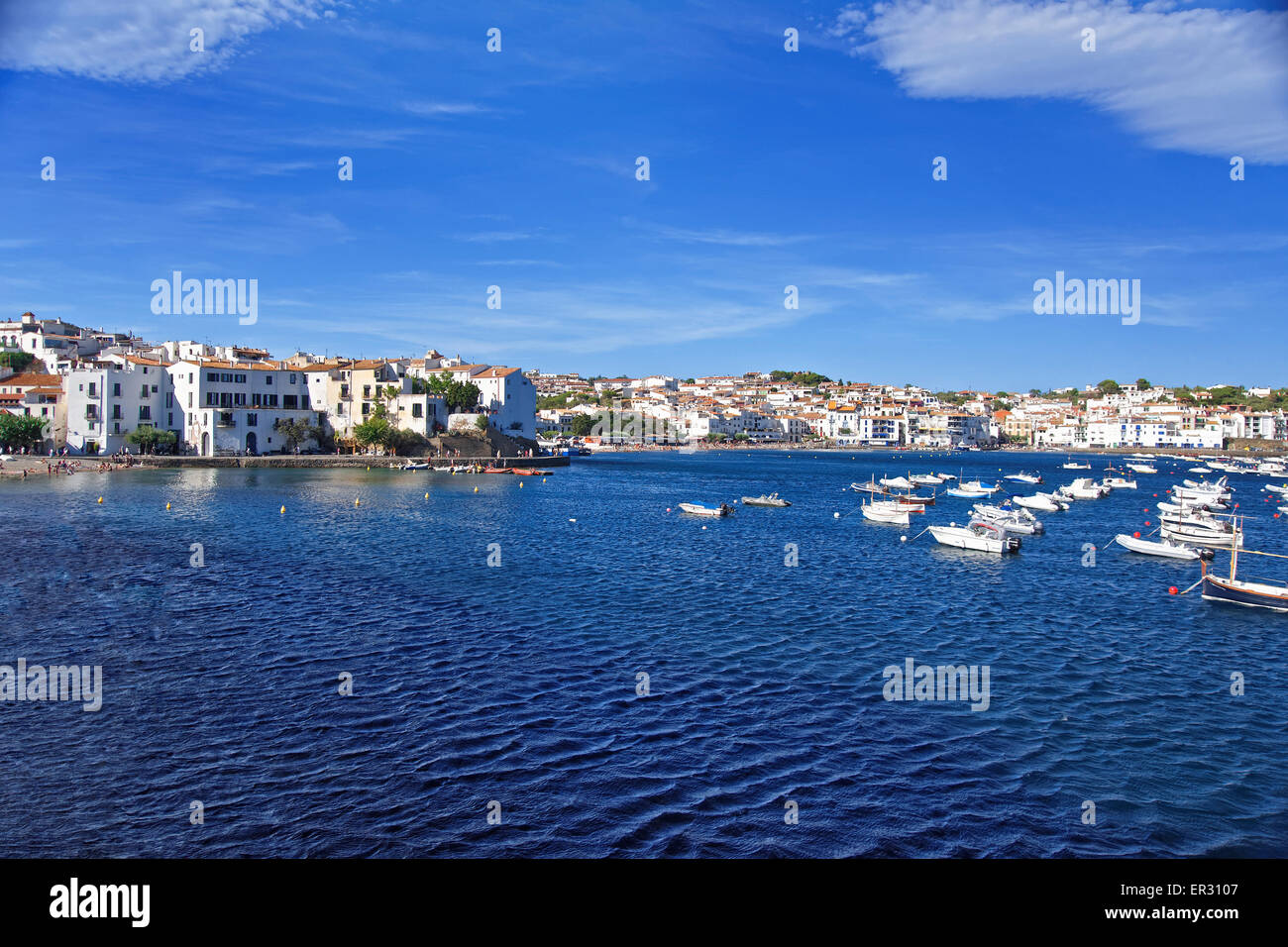 Cadaques cityscape, beach and harbor in summer Stock Photo - Alamy