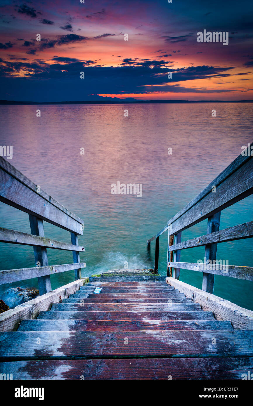 Staircase to Elliott Bay at sunset, in West Seattle, Washington Stock ...
