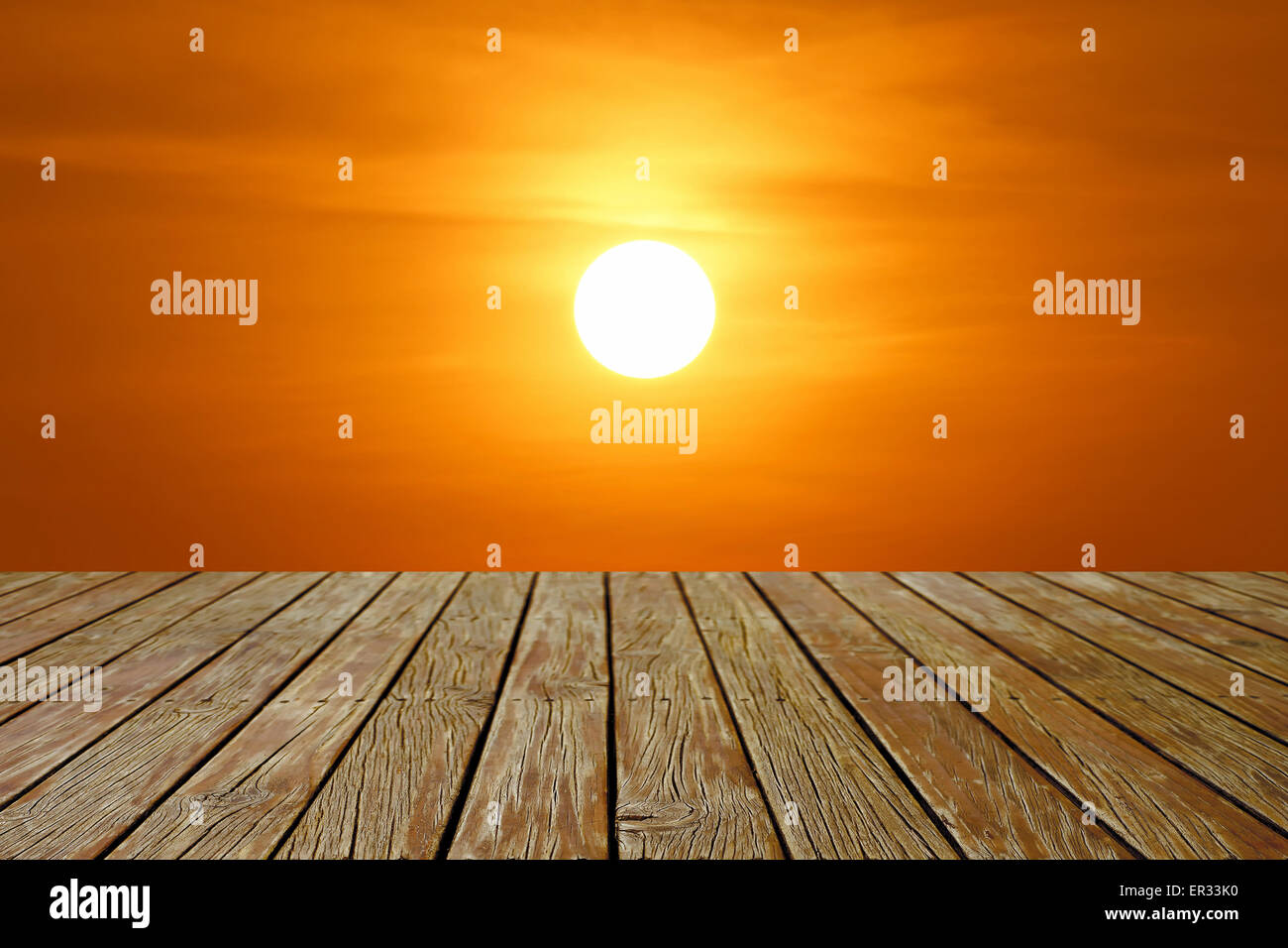 wooden floor with beautiful sunset on sky Stock Photo - Alamy
