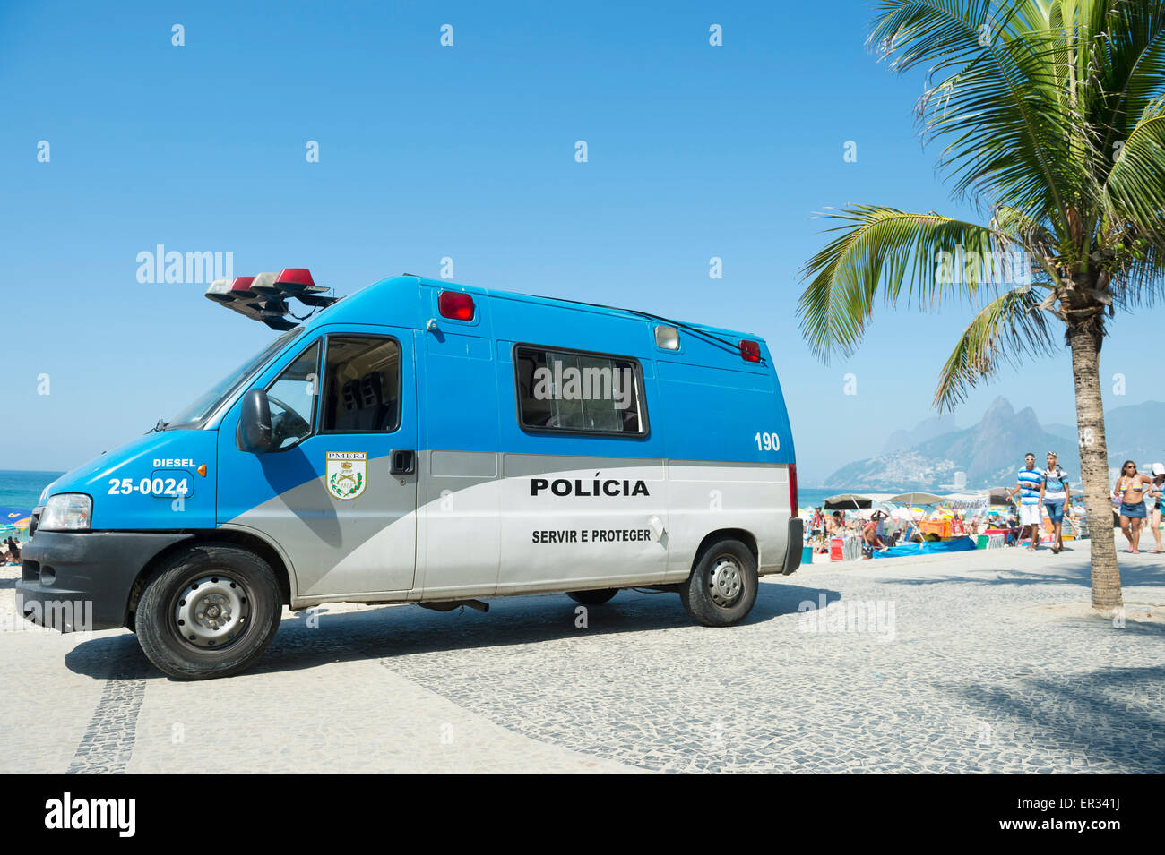 RIO DE JANEIRO, BRAZIL - FEBRUARY 08, 2015: Police van stands parked at ...