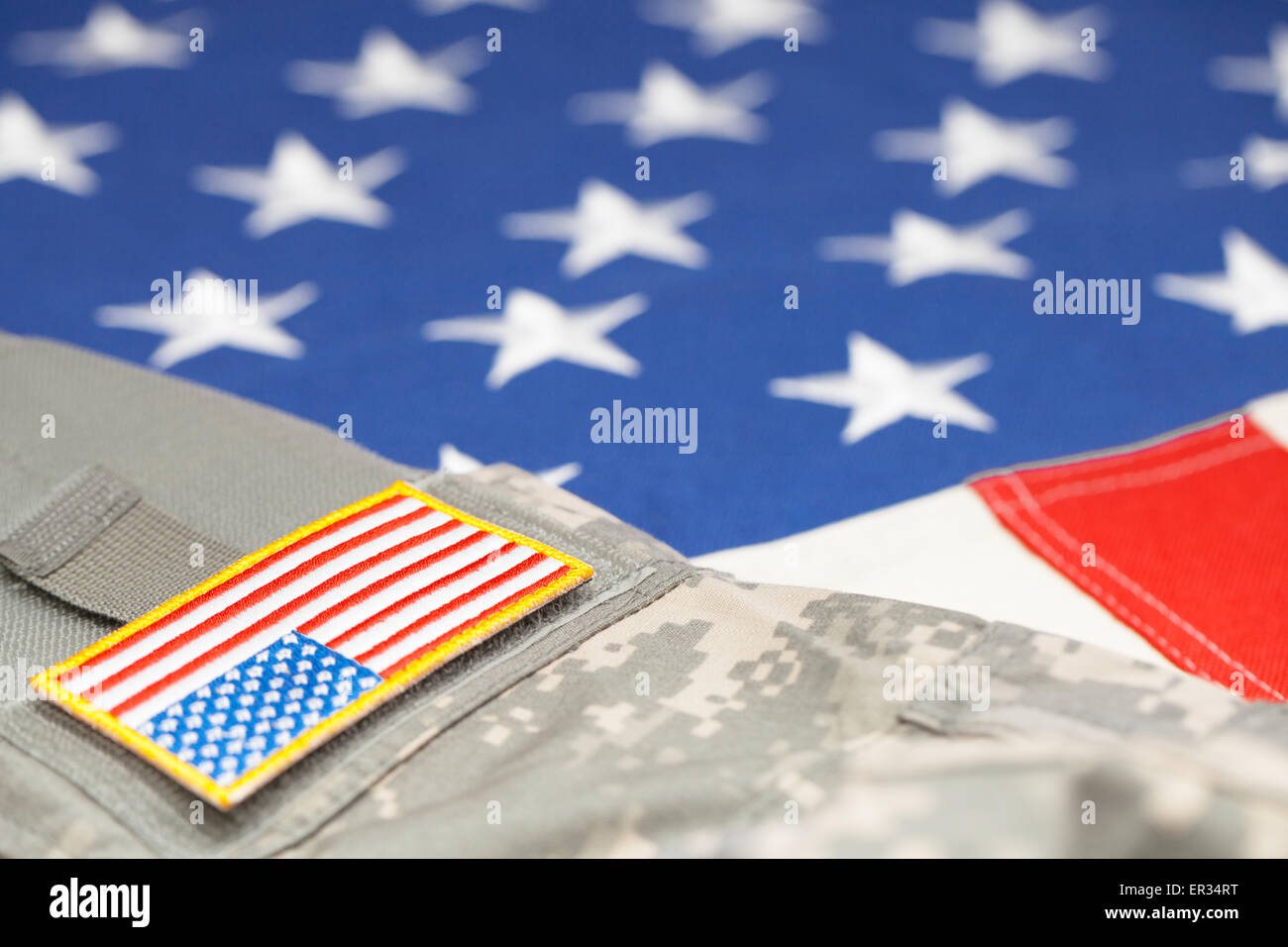 US army uniform with stripe over flag - focus on stripe Stock Photo - Alamy