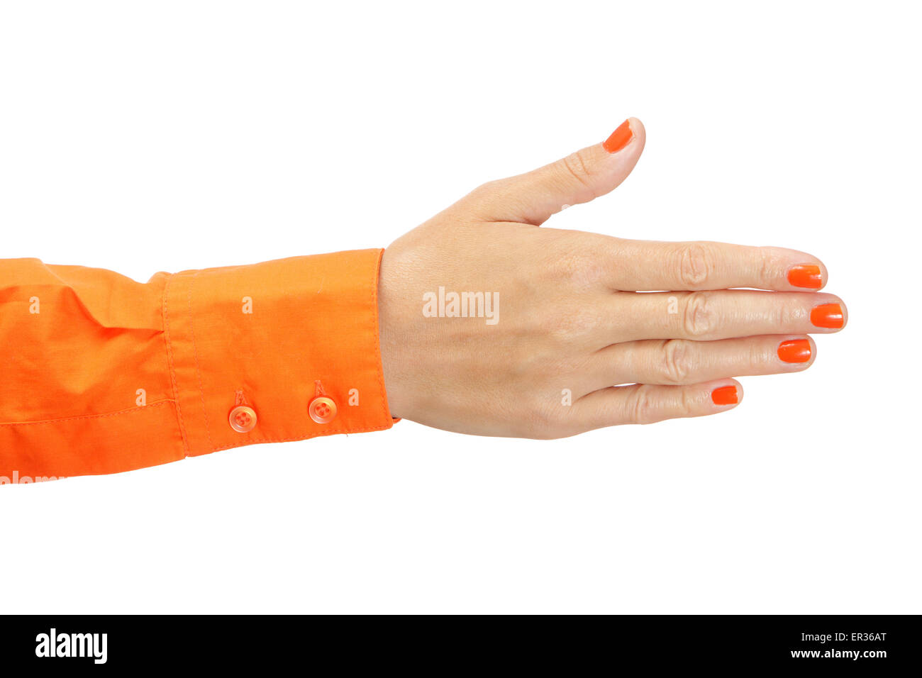 Female hand in orange shirt Stock Photo - Alamy
