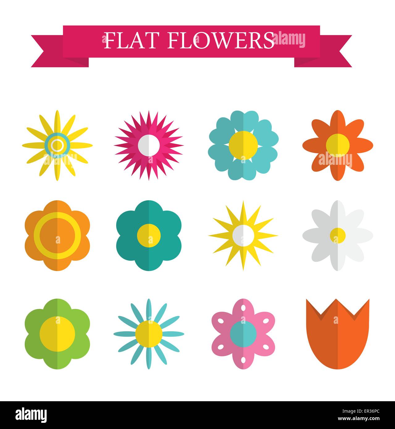 Paper Trendy Flat Flower Set Vector Illustration Stock Vector Image ...