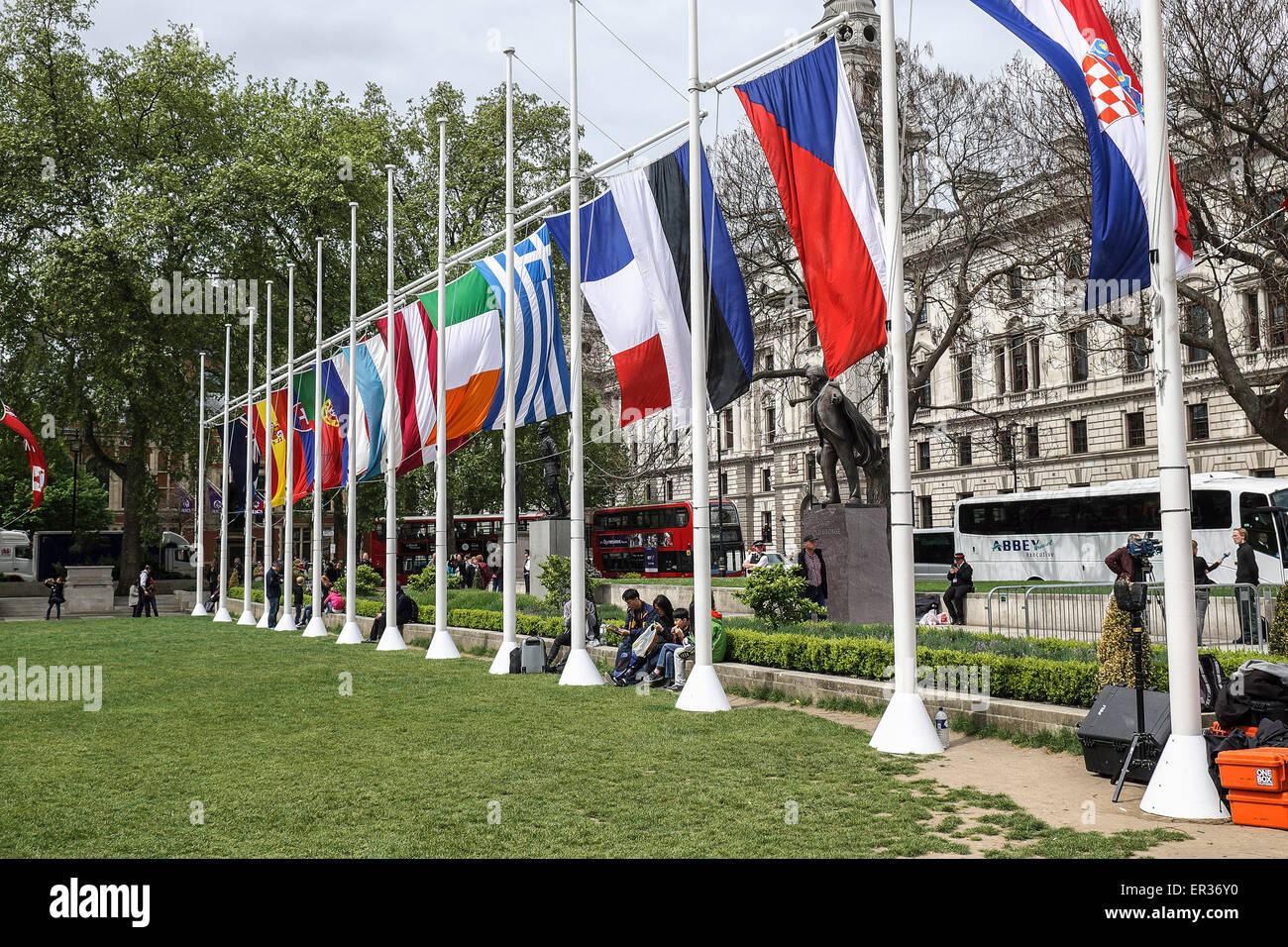 Flags flying in Parliament Square in Westminster, London Stock Photo ...