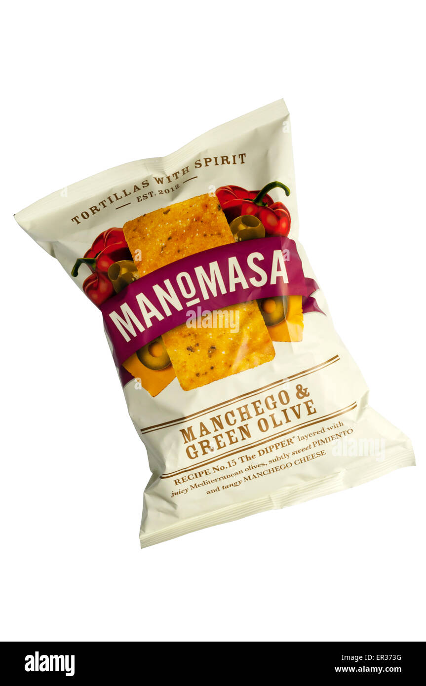 A packet of Manomasa Manchego & Green Olive flavoured tortillas Stock ...