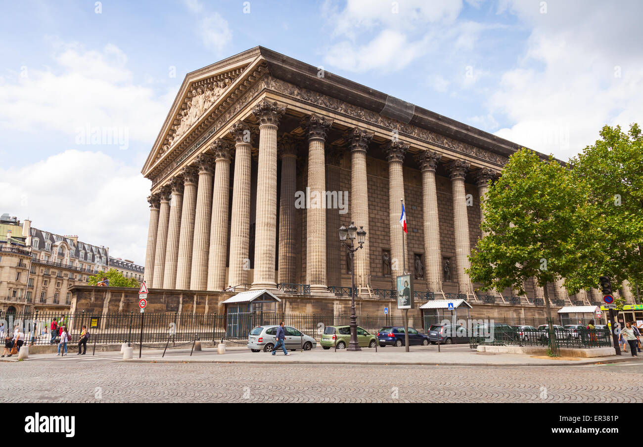 Paris, France - August 09, 2014: La Madeleine church exterior with ...