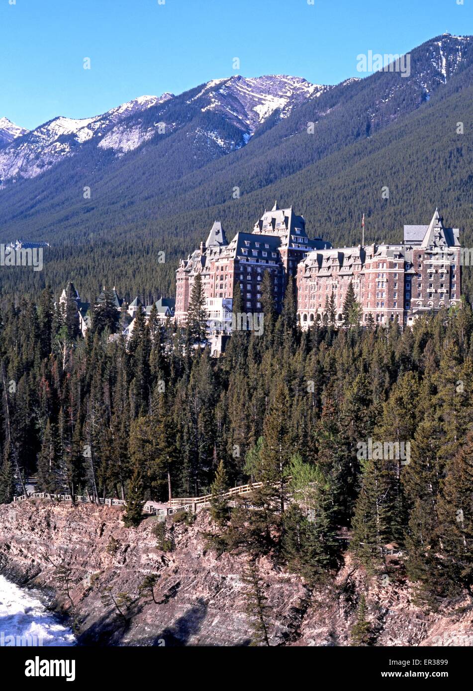 View across the river towards the Banff Springs Hotel during the ...