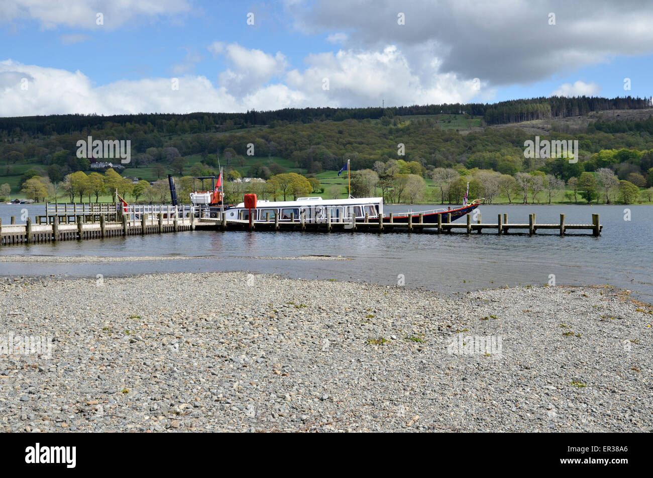 A steamer on Coniston Water in the English Lake District in Cumbria ...