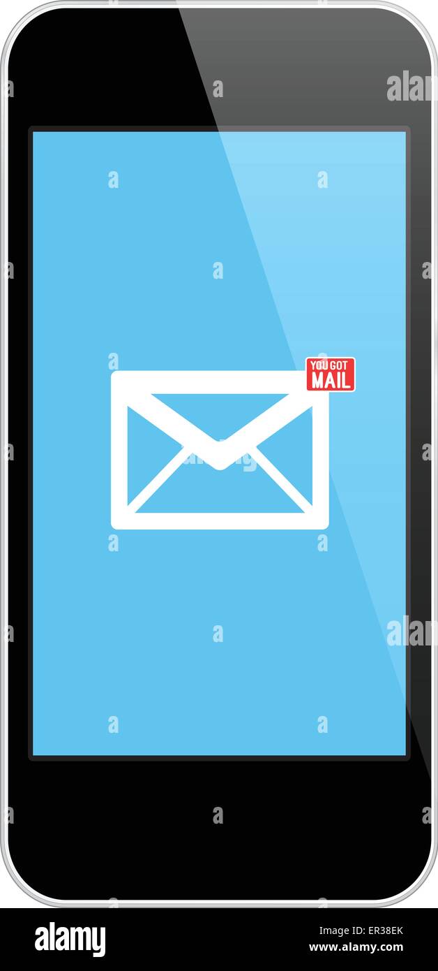Mail Notification On Modern Black Smartphone Isolated On White Stock ...