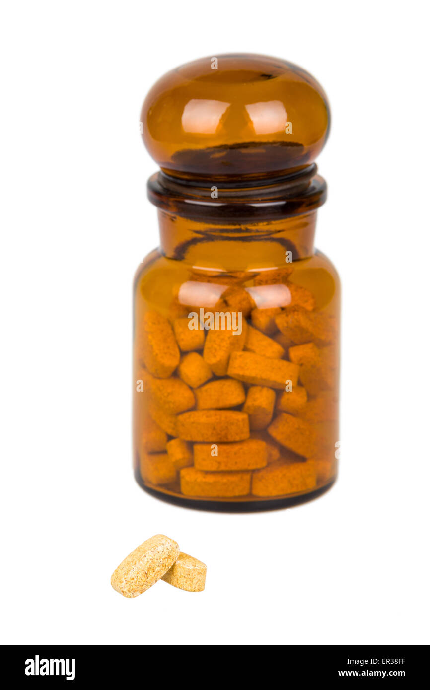 Brown vial white pills Cut Out Stock Images & Pictures - Alamy