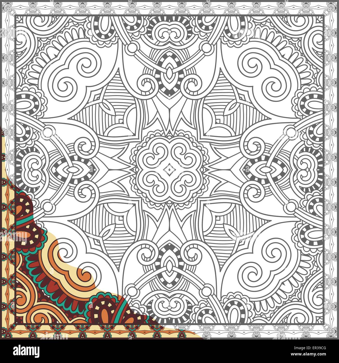 unique coloring book square page for adults - floral authentic c Stock ...