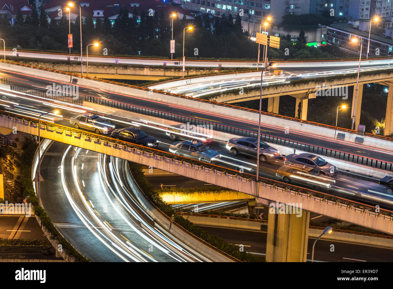 Aerial view of Shanghai viaduct night, severe traffic congestion Stock ... Aerial view of Shanghai viaduct night, severe traffic congestion Stock ...