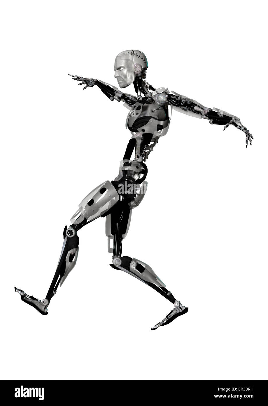 3D digital render of a male cyborg running isolated on white background ...