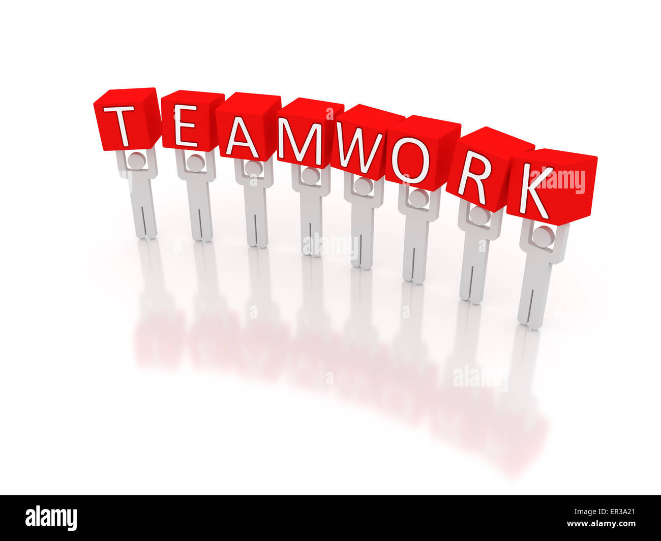The word teamwork where each letter is printed on a separate box. Boxes ...