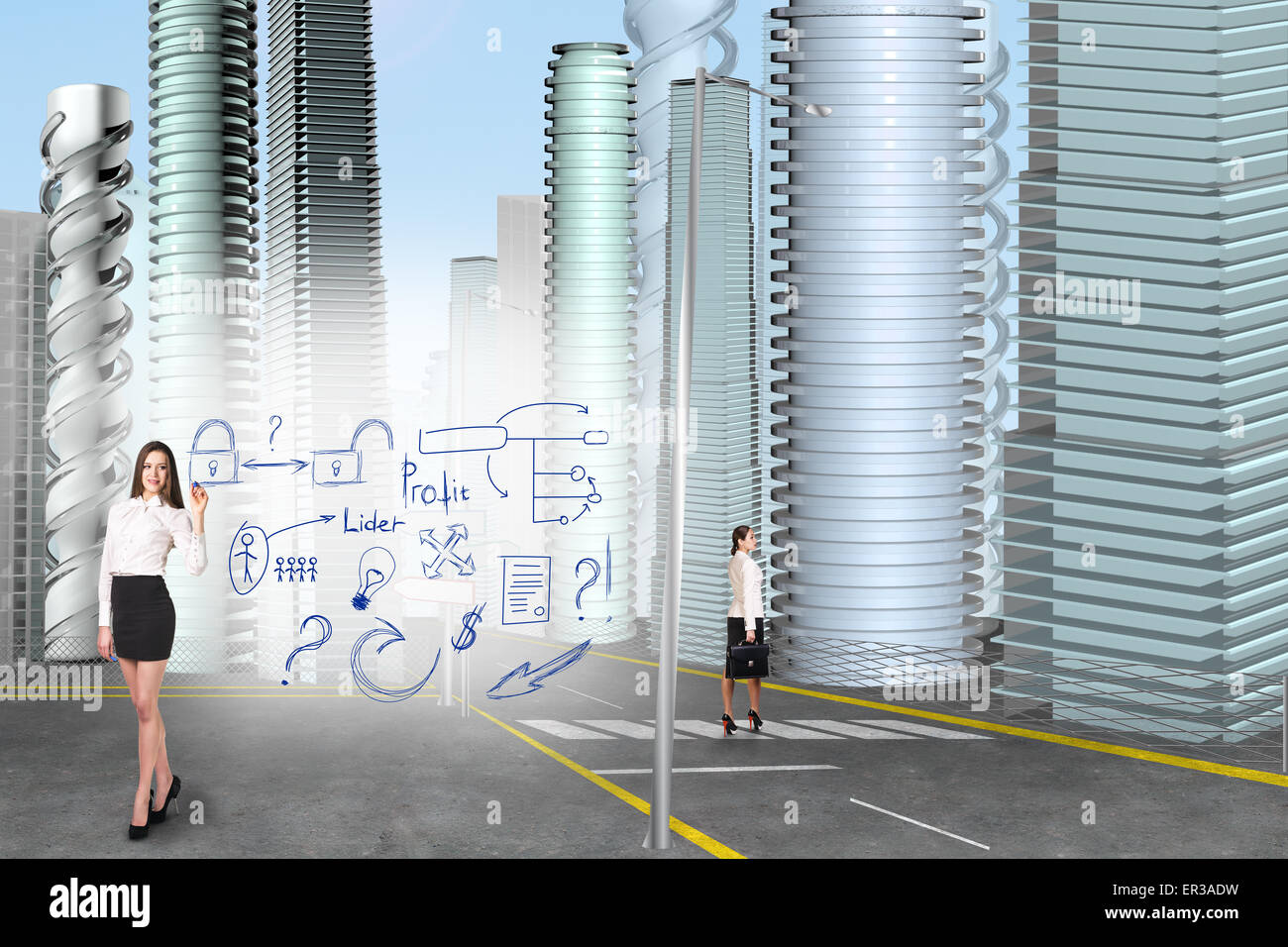 Business woman draw an icons Stock Photo - Alamy