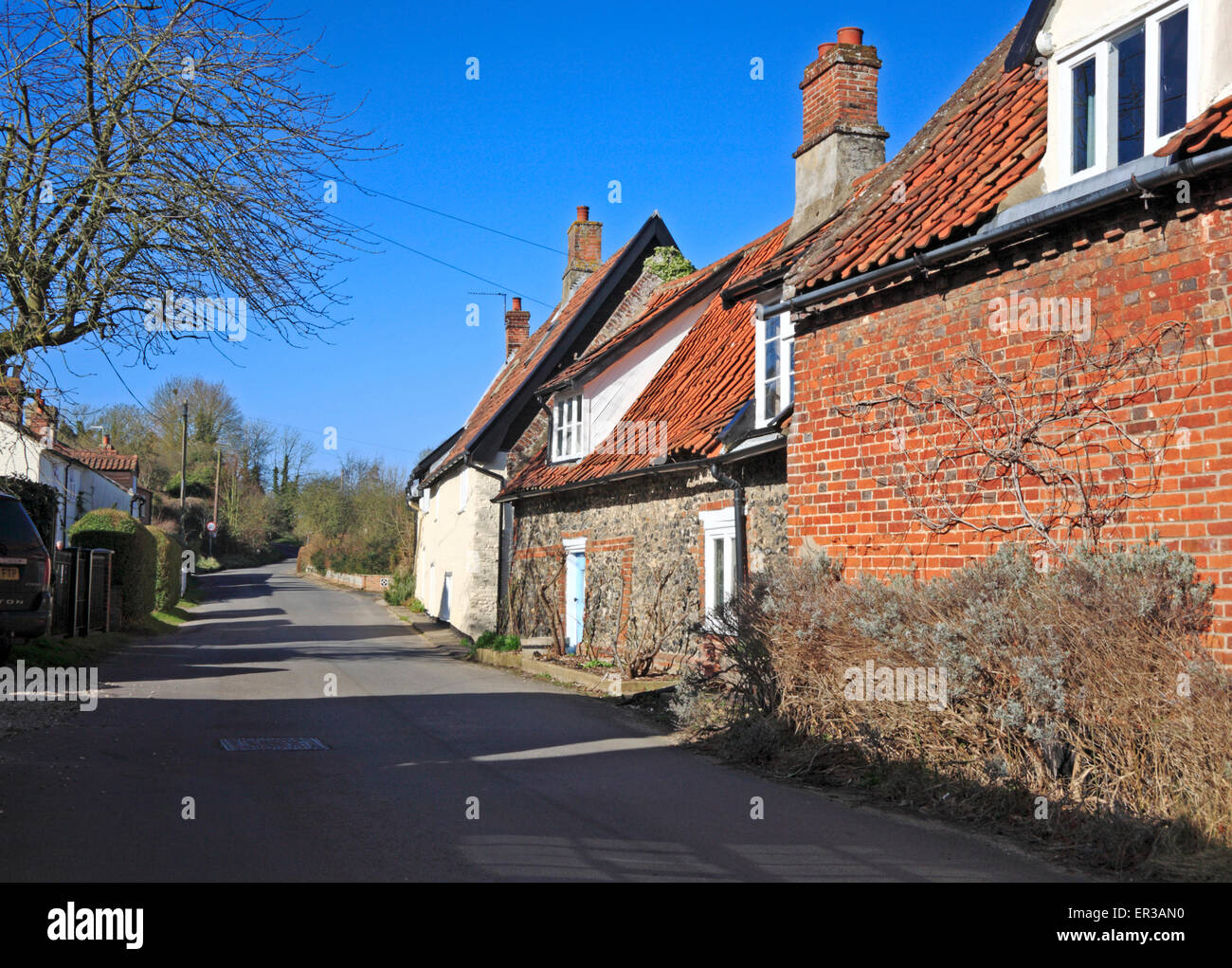 A view of old cottages in the villages of Bawburgh, Norfolk, England ...