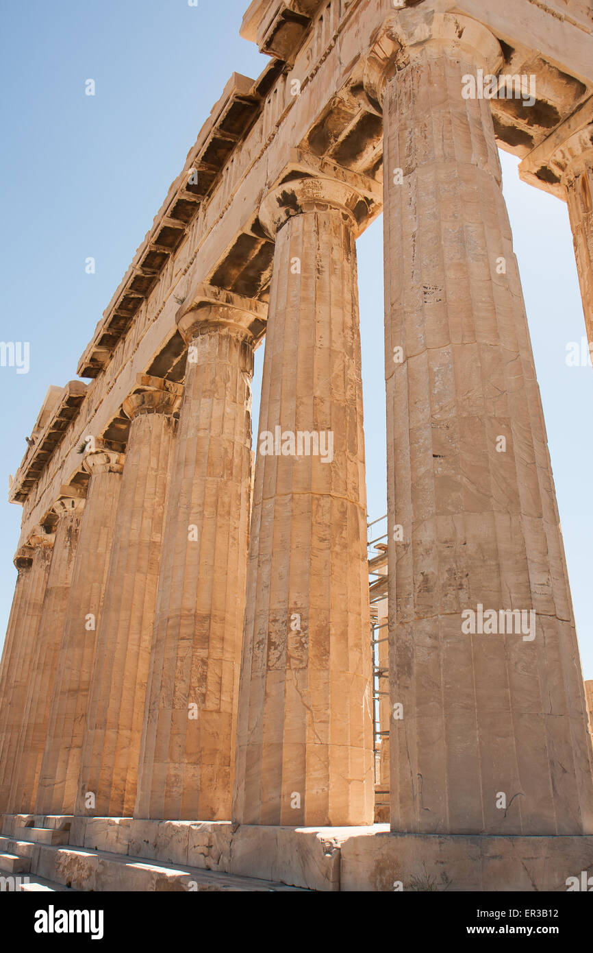 Athens, Greece- April 03, 2015: Marble columns of the ancient Parthenon ...