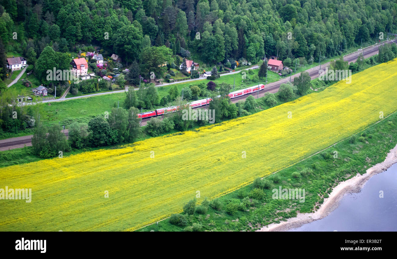 A train drives along the Elbe river to Rathen (Saxony), Germany, 19 May ...