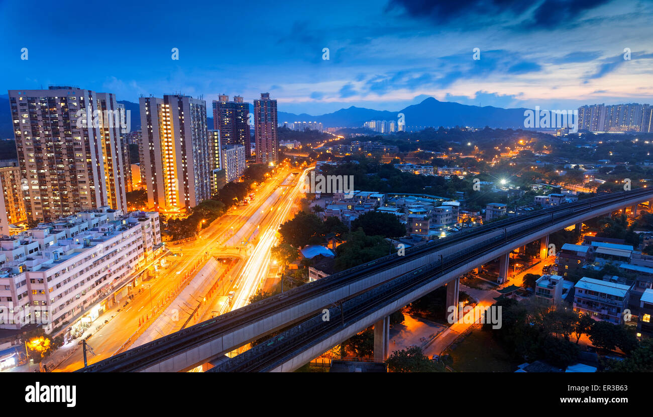 Long Ping, hong kong urban downtown and high speed train at night Stock ...