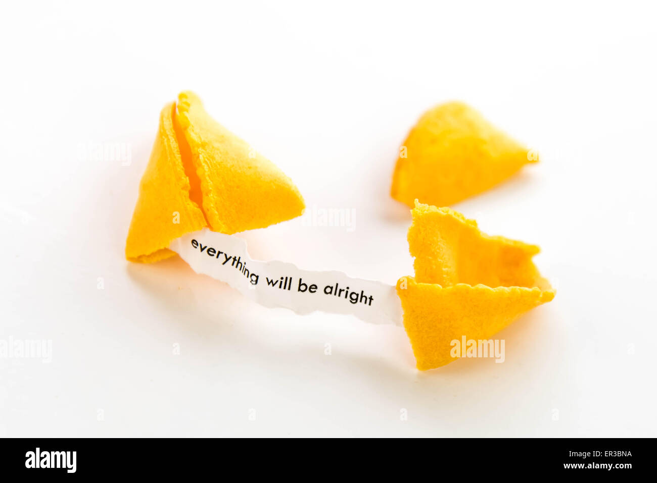 open fortune cookie with strip of white paper - EVERYTHING WILL BE ...