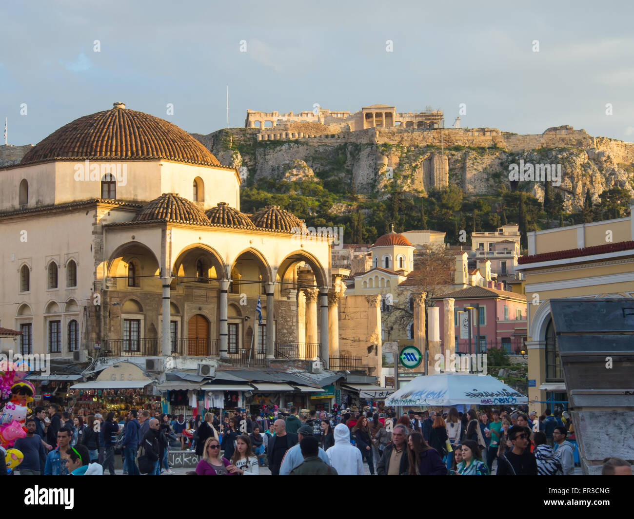 Athens, Greece- April 03, 2015: A view over the Acropolis from crowded ...