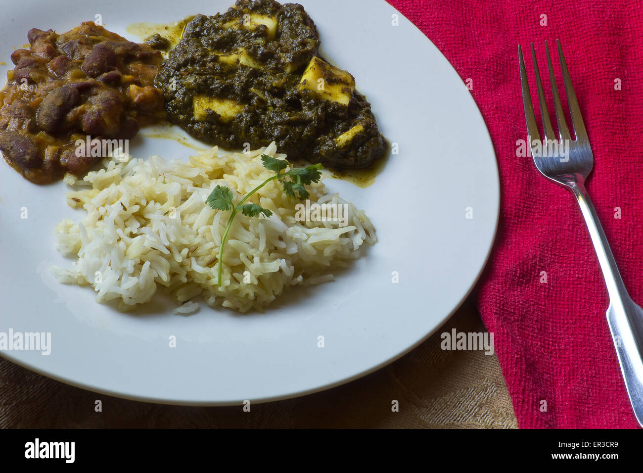 Sag Paneer - authentic Indian food with basmati rice and bean curry ...