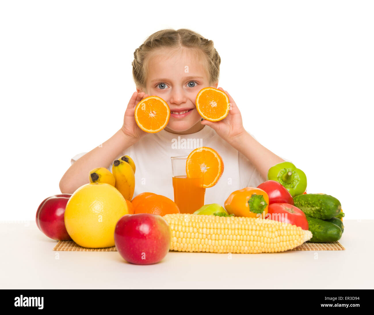 little girl with fruits and vegetables Stock Photo - Alamy